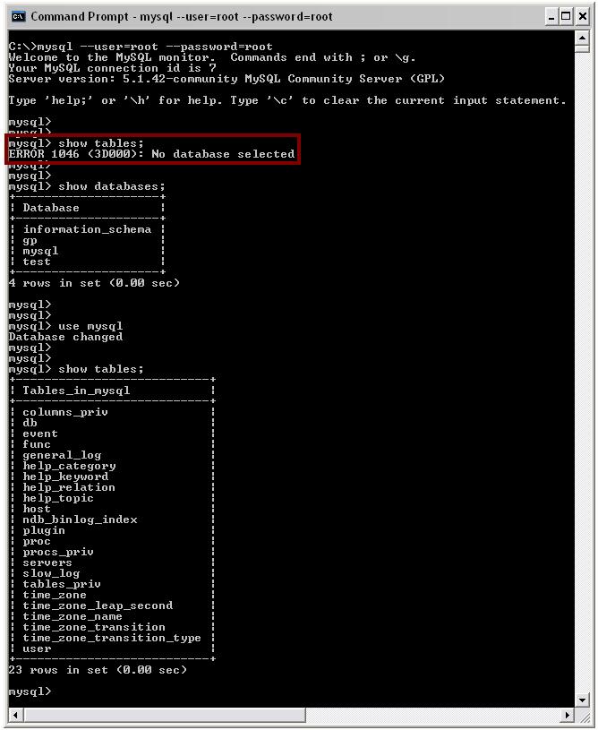 Garbage Yard MySQL ERROR 1046 3D000 No Database Selected