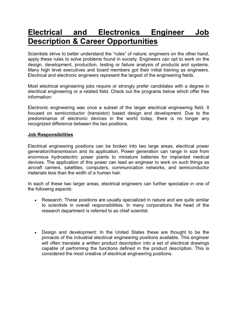 Electronics Engineer Job Description ~ Resume Letter