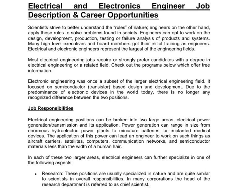 Electronics Engineer Job Description ~ Resume Letter