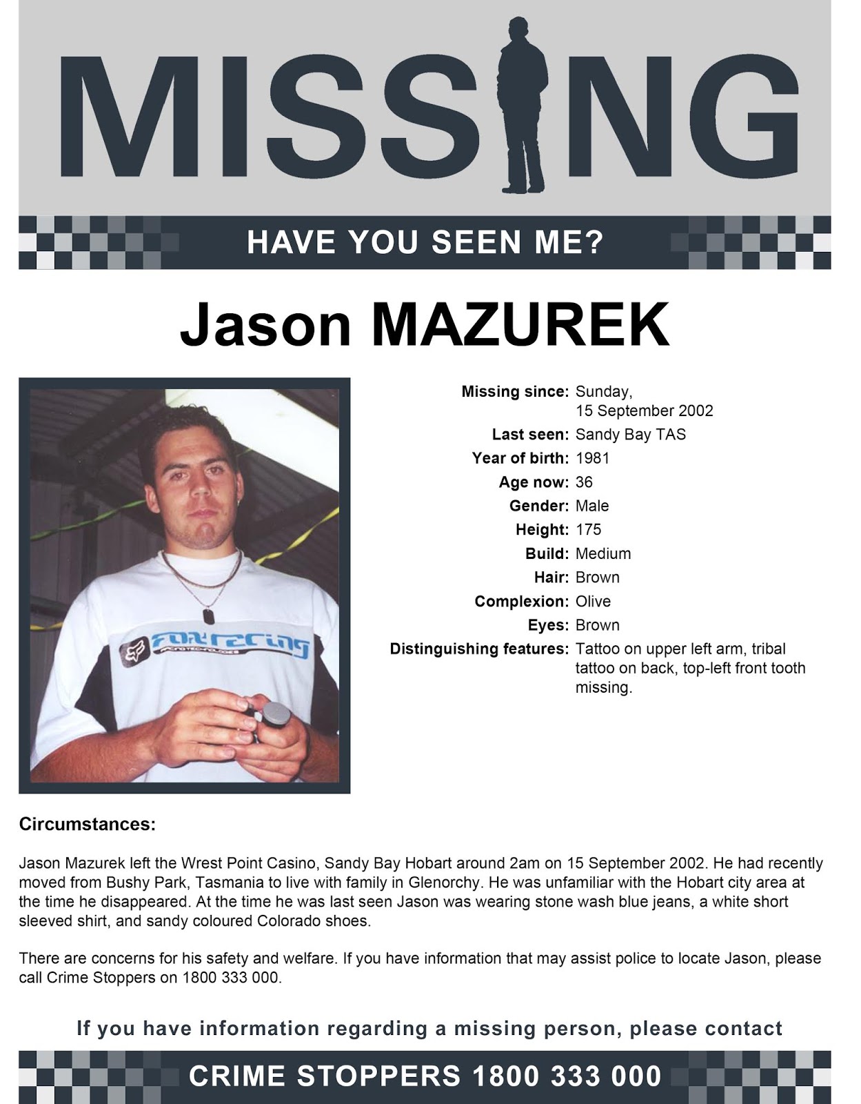 Missing: Jason Mazurek - New Norfolk News