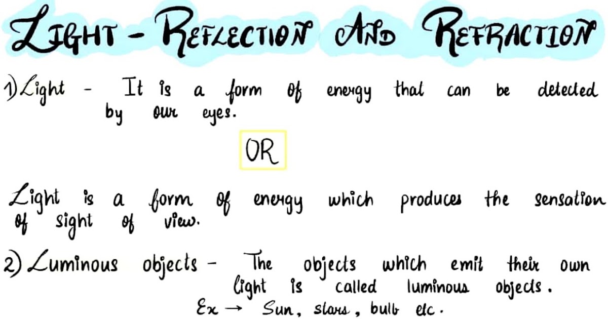 Light reflection and refraction class 10 notes - Studypur