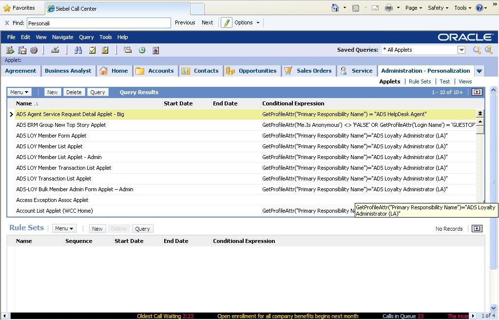 Siebel CRM By Aasif Ansari: Hide an Applet through Personalization