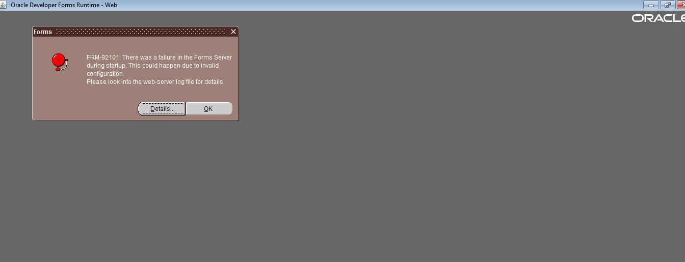 FRM 92101 there was a failure in forms server during startup