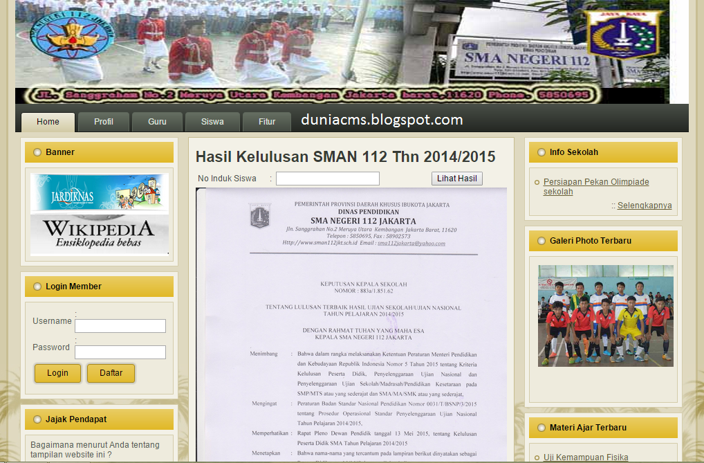 Dunia CMS: Daftar 5 Sekolah yang Menggunakan CMS Balitbang