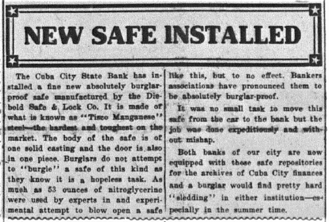 Cuba City State Bank a Little Safe-er