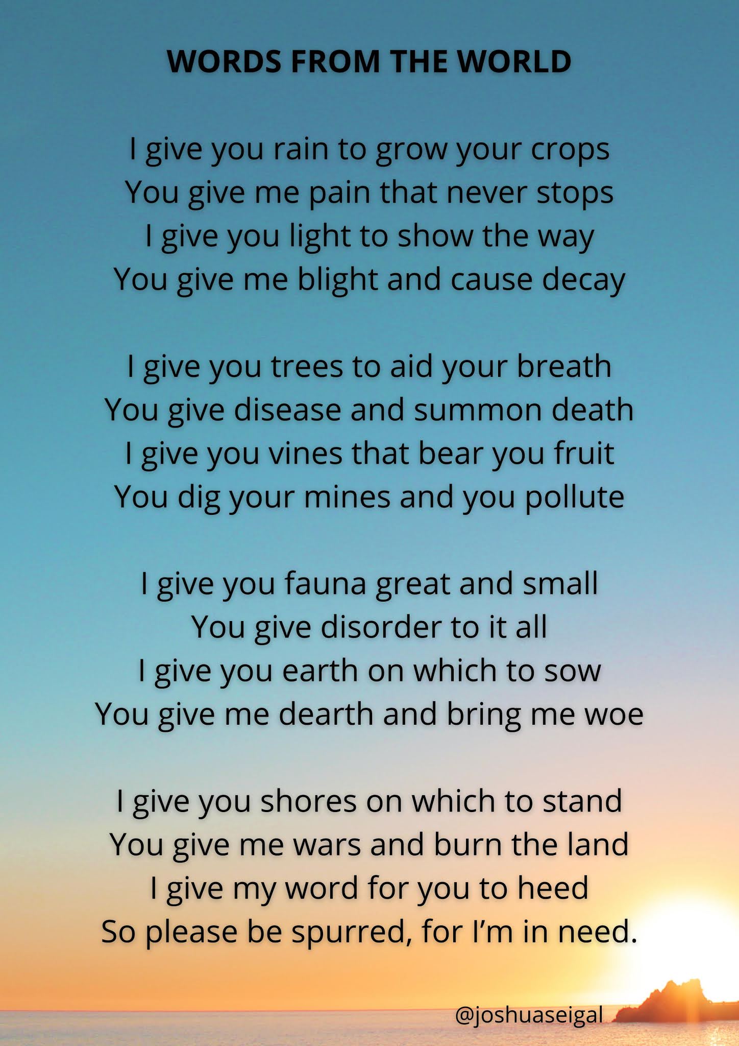 Joshua Seigal's Blog: POEM FOR EARTH DAY 2021