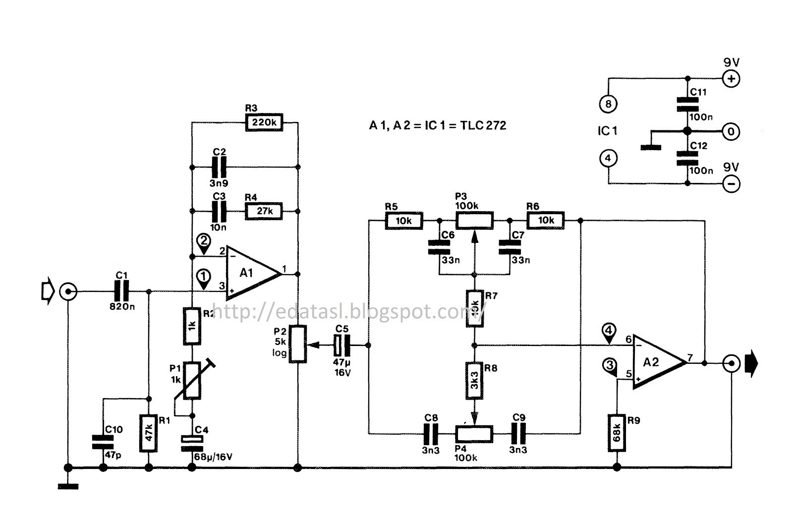 Electronic circuit, componnent data, lesson and etc….: TLC 272 PREAMPLIFIER