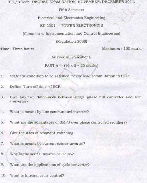 EE2301 Power Electronics Nov Dec 2011 Question Paper - University ...