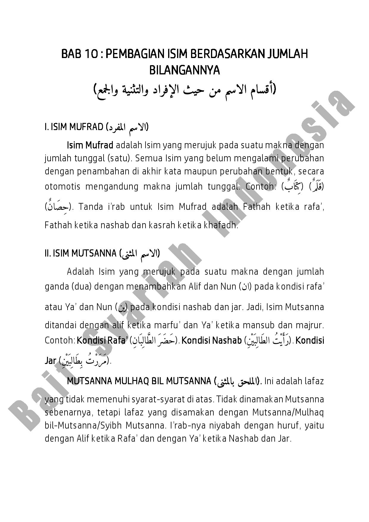 Ilmu Sharaf Bab 10 : Pembagian Isim Berdasarkan Jumlah Bilangannya