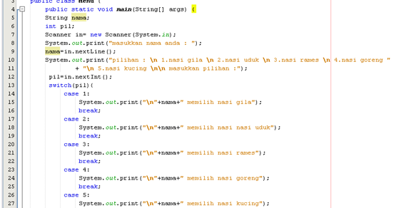 PROGRAM MENU SEDERHANA DI JAVA ~ Reynhard Punya Tugas