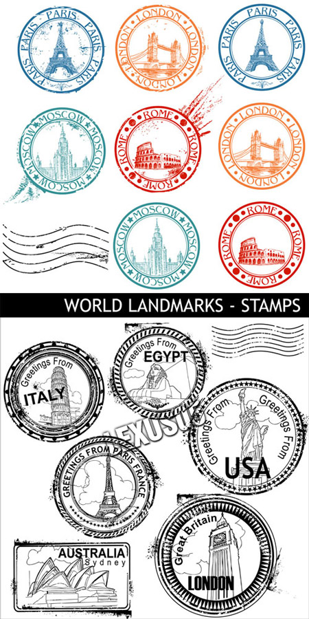 Quality Graphic Resources: Rubber Stamps with Famous Landmarks of ...