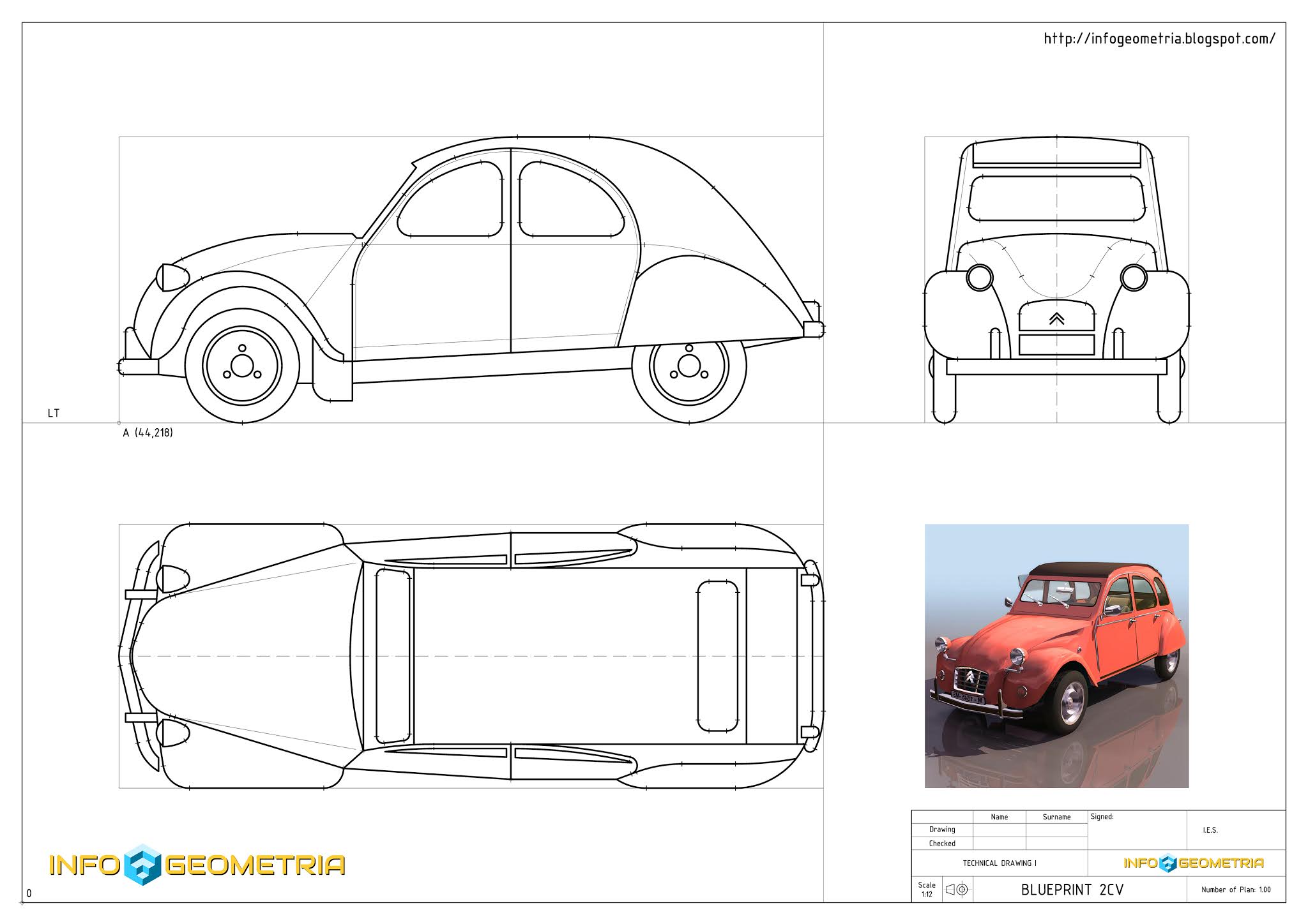 INFOGEOMETRÍA: Citroën 2 CV Blueprint. INDUSTRIAL DESIGN.