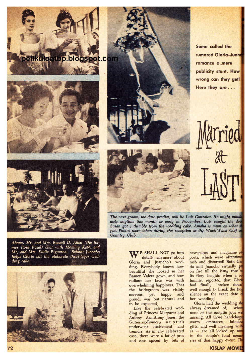 PELIKULA, ATBP.: THE JUANCHO GUTIERREZ-GLORIA ROMERO WEDDING (Kislap ...