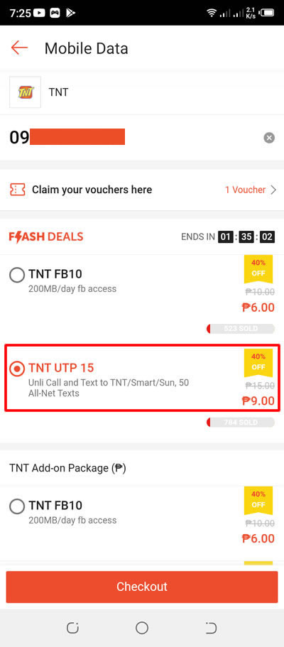 Load/register TNT UTP15 using ShopeePay ₱9 only