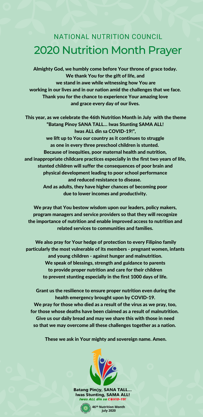 Sample opening prayer for nutrition month program - poofreedom