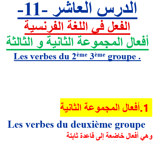 تعلم اللغة الفرنسية الدرس الحادي عشر 11 أفعال المجموعة الأولى