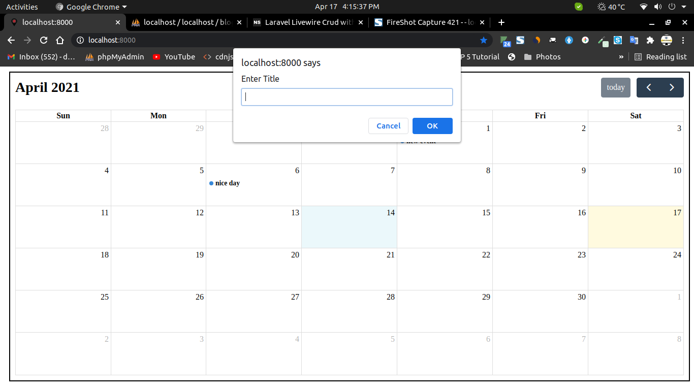 Laravel Livewire Fullcalendar Integration Example