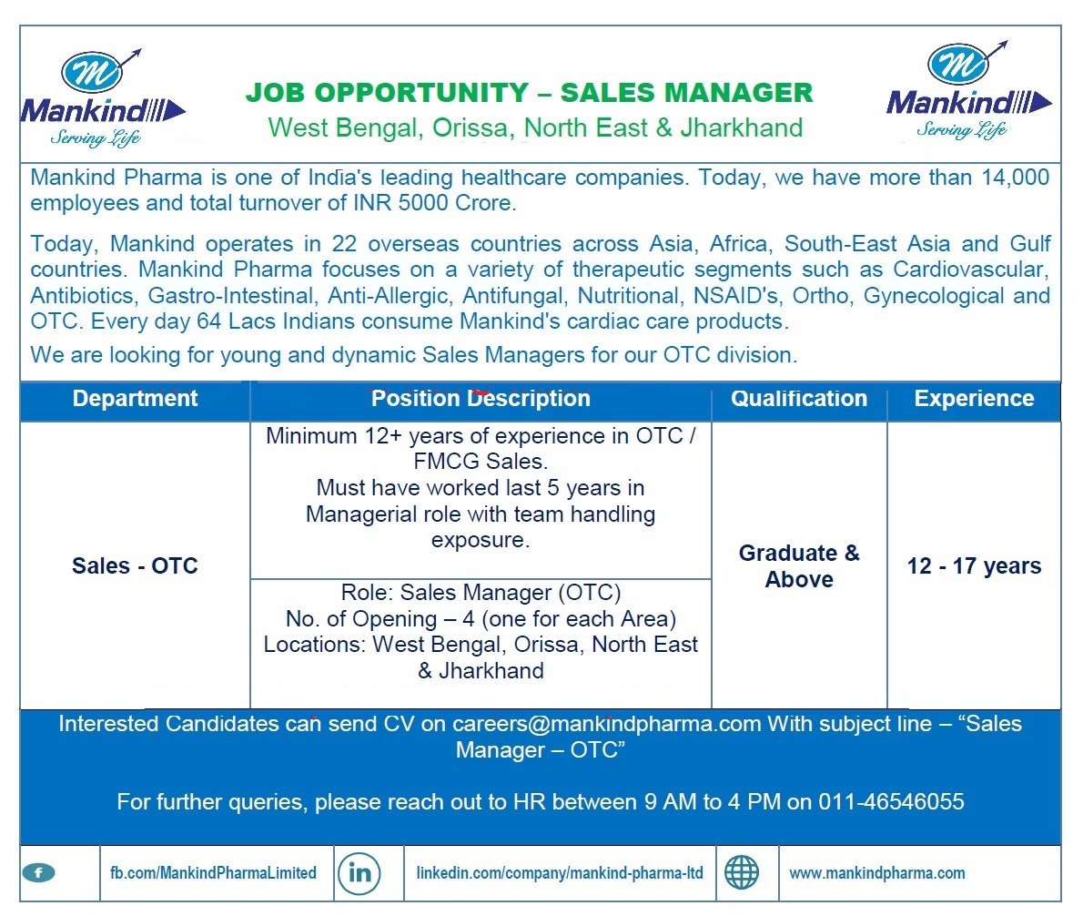 Mankind Pharmaceutical Limited - Multiple Openings for Sales Managers ...