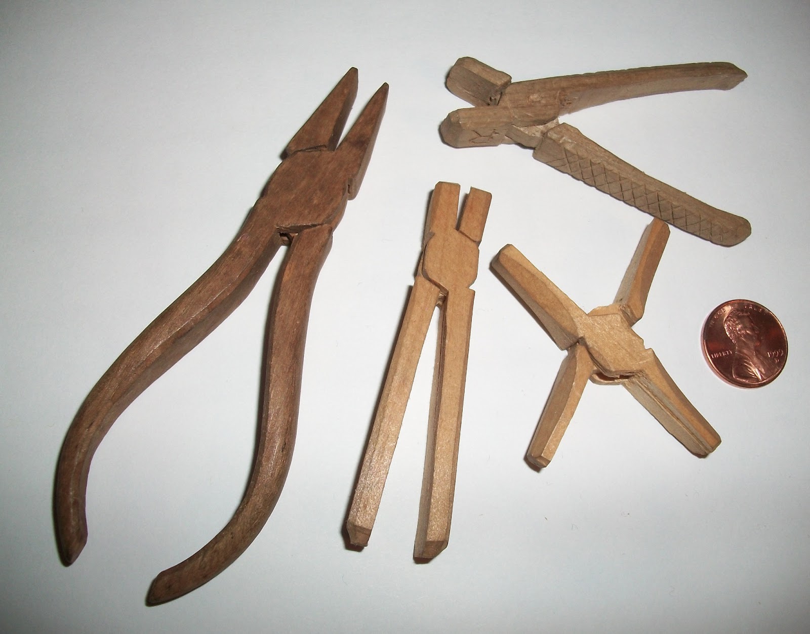 Dull Tool Dim Bulb: Miniature Handmade Whittled Wooden Pliers Folk Art ...