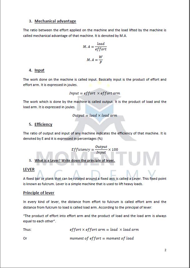 Matric: Physics Chapter No 9: Simple Machines ~ Momentum Academy