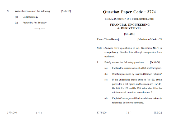 Lucknow University MBA (Semester-IV) FINANCIAL ENGINEERING ...