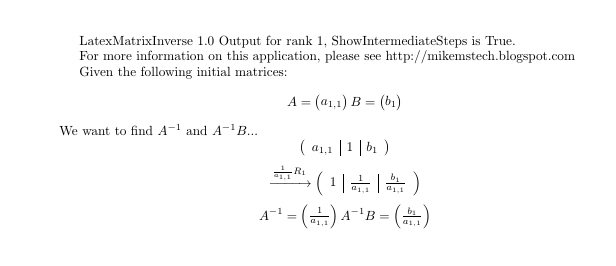 Mike's Technology and Finance Blog: Inverse of a 1x1 Matrix