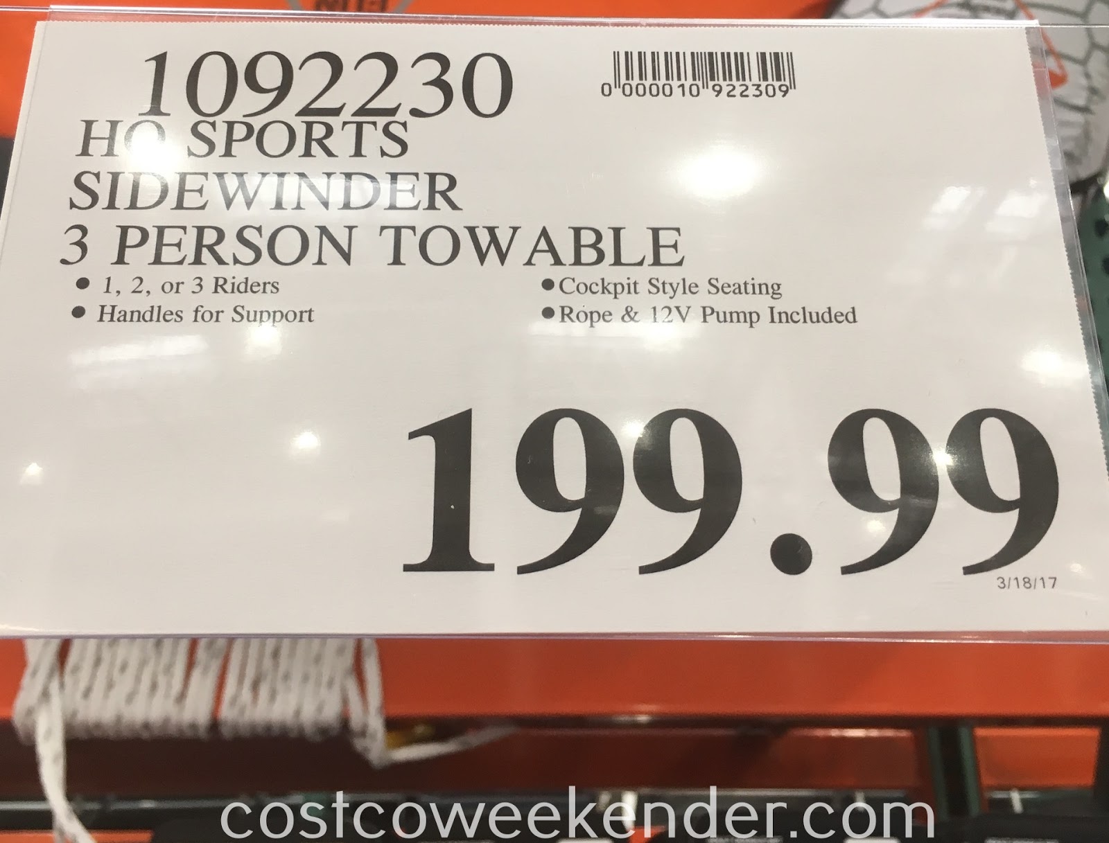 HO Sports Sidewinder 3 3-Person Seated Towable | Costco Weekender