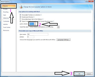MS word 2007 file की window को blue color से black या silver में बदलना