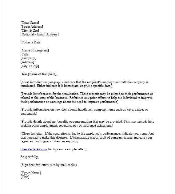 Letter Of Separation From Employer Template ~ Resume Letter