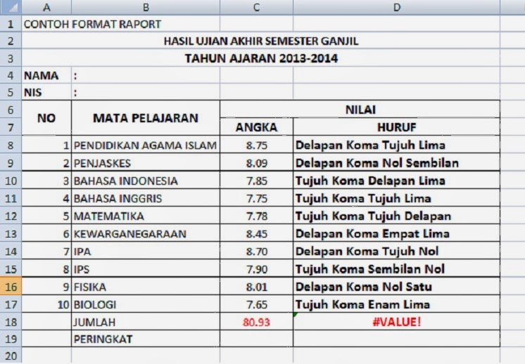 Mengubah Nilai Angka Menjadi Huruf dalam Penulisan Nilai Raport | Blog Ms.Excel
