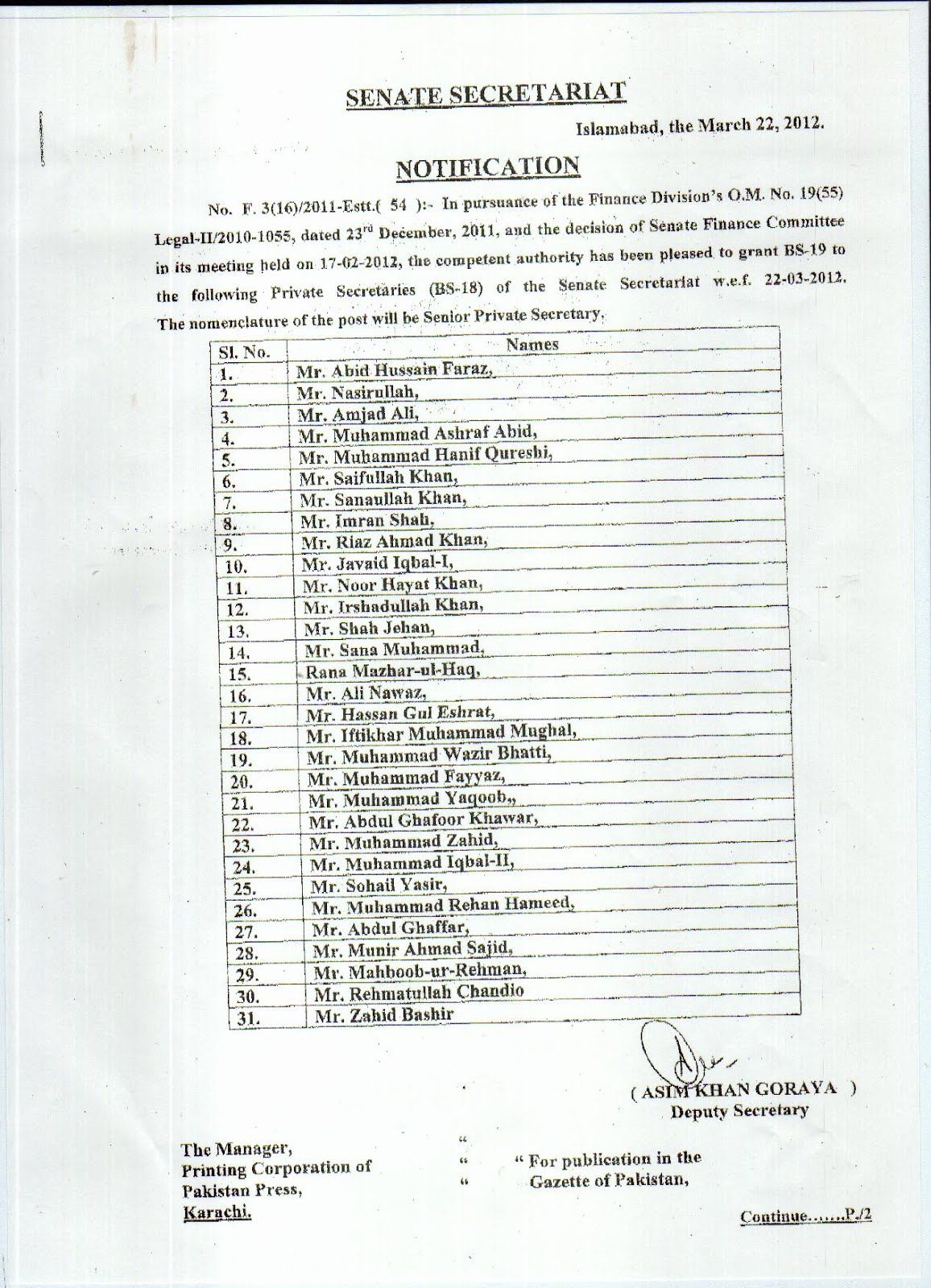 FORUM FOR STENOGRAPHERS: SENATE SECRETARIAT NOTIFICATION
