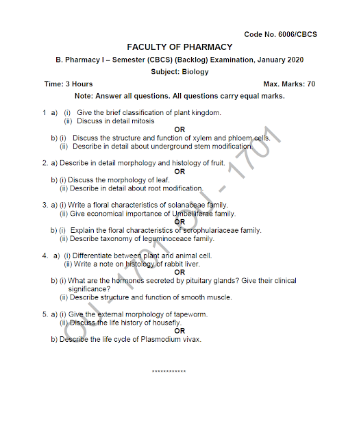 Osmania University B. Pharmacy I-Semester (CBCS) (Backlog) Subject ...