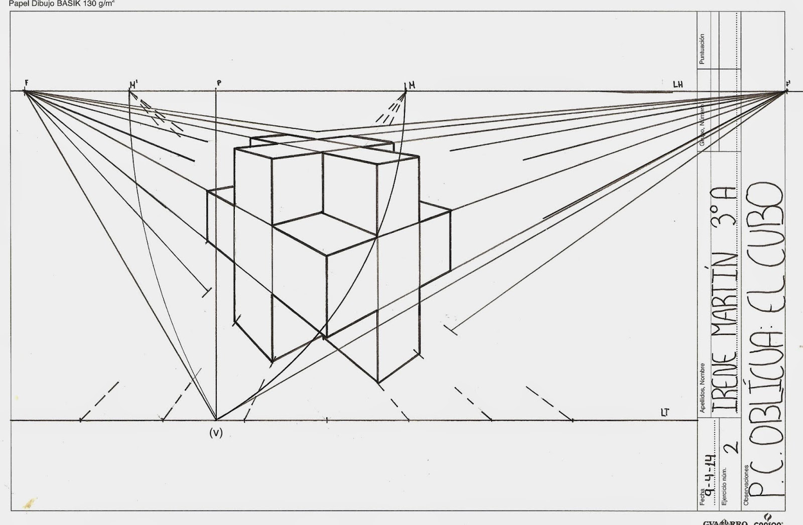 LAMINAS DE TERCERO: LÁMINA: PERSPECTIVA CÓNICA OBLICUA. CUBO