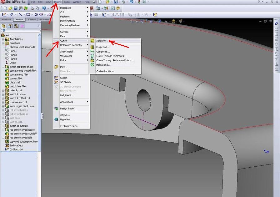 create a projection split line - SOLIDWORKS simple tutorials