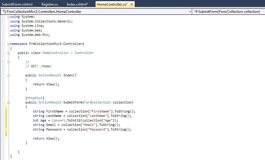 ASP.NET MVC FormCollection Example | 20Fingers2Brains