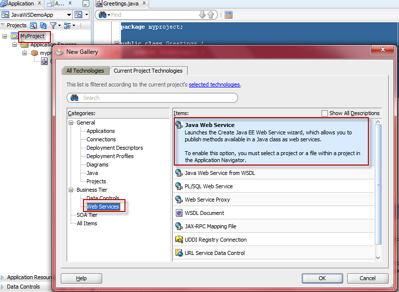 Soa Oracle Apps And Oaf World Create A Web Service From A Java Method In Jdeveloper