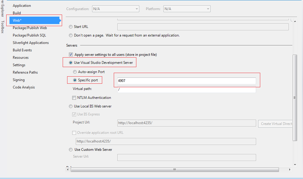 Asp.net Developer help: Change Default Port Number in Visual Studio 2012