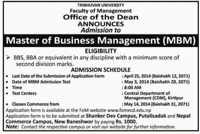 Tribhuvan University announces admission to Master of Business ...