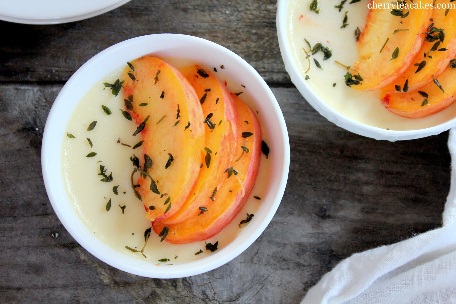 Cherry Tea Cakes: Peach & Lemon-Thyme Panna Cotta