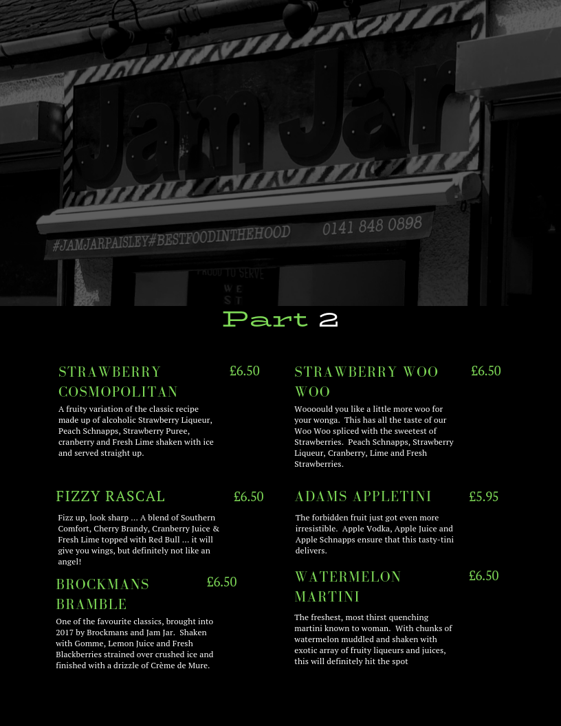 Jam Jar : Jam Jar: The Menus & Info!