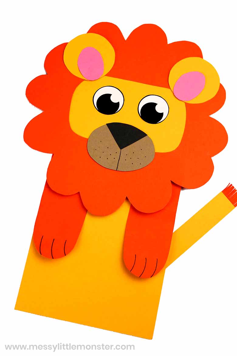 Paper Bag Puppet Lion Craft - Template Included! - Messy Little Monster