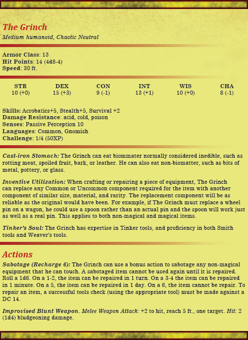 5e Conversion : The Grinch