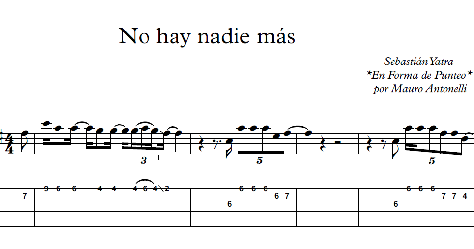 No hay nadie más [Sebastián Yatra] Partitura - Tab - Acompañamiento