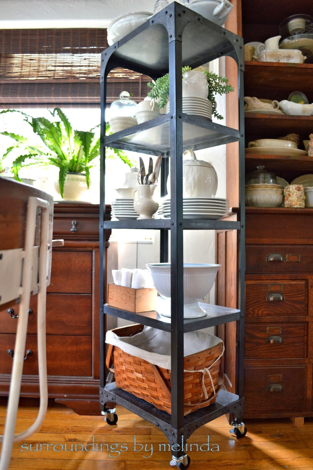 Surroundings by Melinda: the industrial rolling shelves...