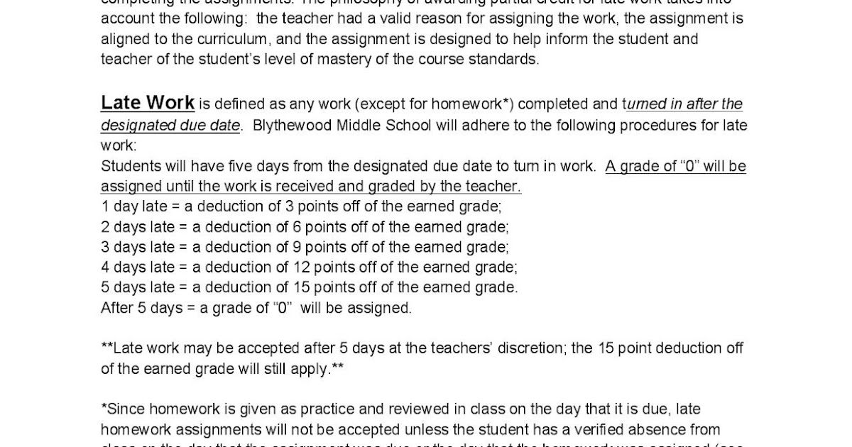 Blythewood Middle School: BMS Late Work Policy...