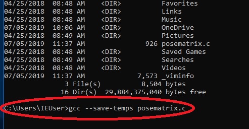 C development environment with gcc vim and radare2 in Windows 10 the ...