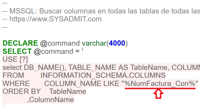 MSSQL: Buscar columnas en todas las tablas | SYSADMIT