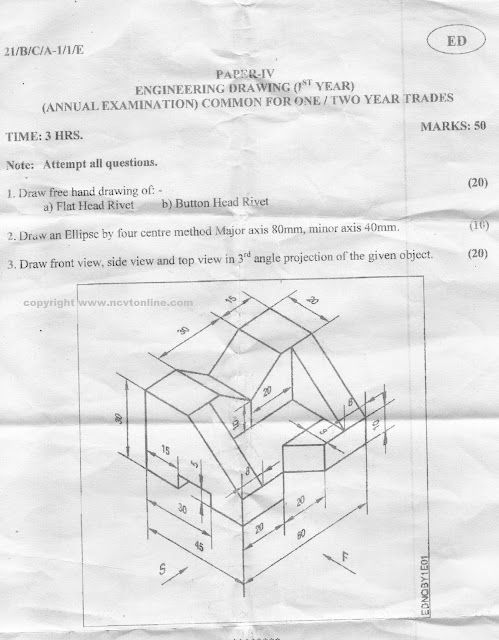 Engineering Drawing (1st Year) Supplementary Paper 2021 - Ncvt Online