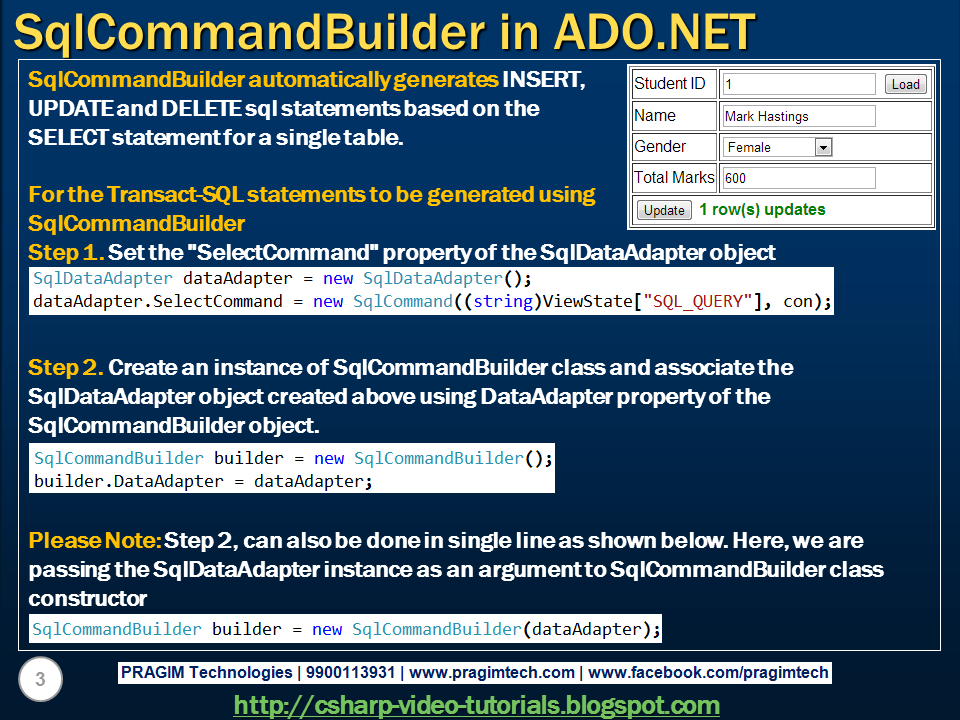Sql Server Net And C Video Tutorial Part 13 What Is Sqlcommandbuilder