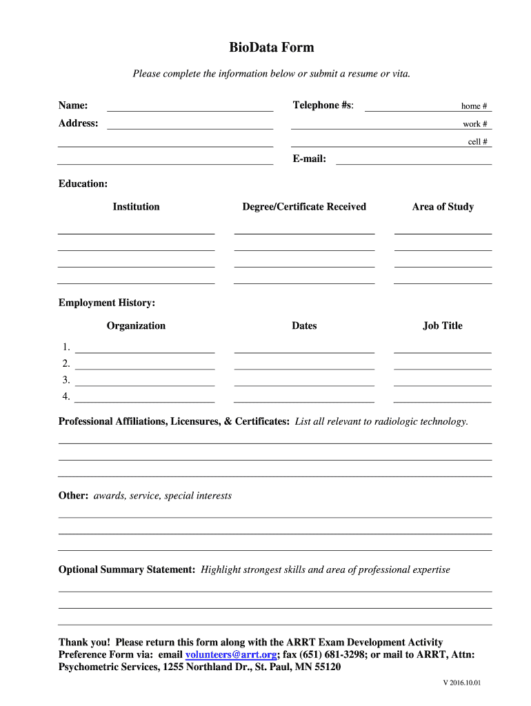 Bio Data Sheet Sample ~ Medical Resume